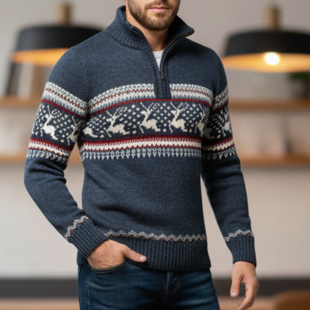 Men's Knit Sweater Half Zipper | Steel Collar Wool Blend Warm – Palmos-Mode
