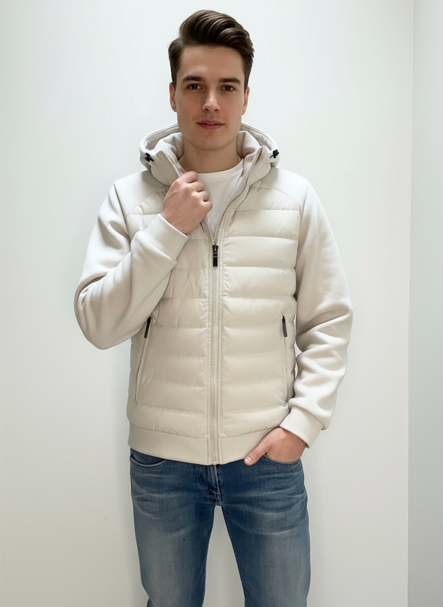 Let, quilted men's jacket with lined hood and zip pockets, urban style ...